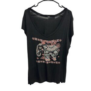 Tops | Womens Black Elephant Graphic Rhinestone Accents Vneck Tshirt ...
